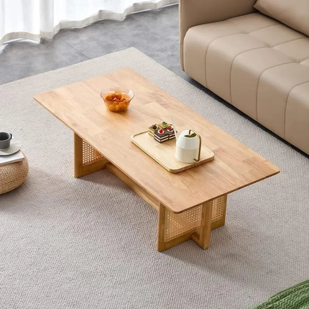 Rattan Coffee Table Rectangular Solid Wood Table – simple life trading