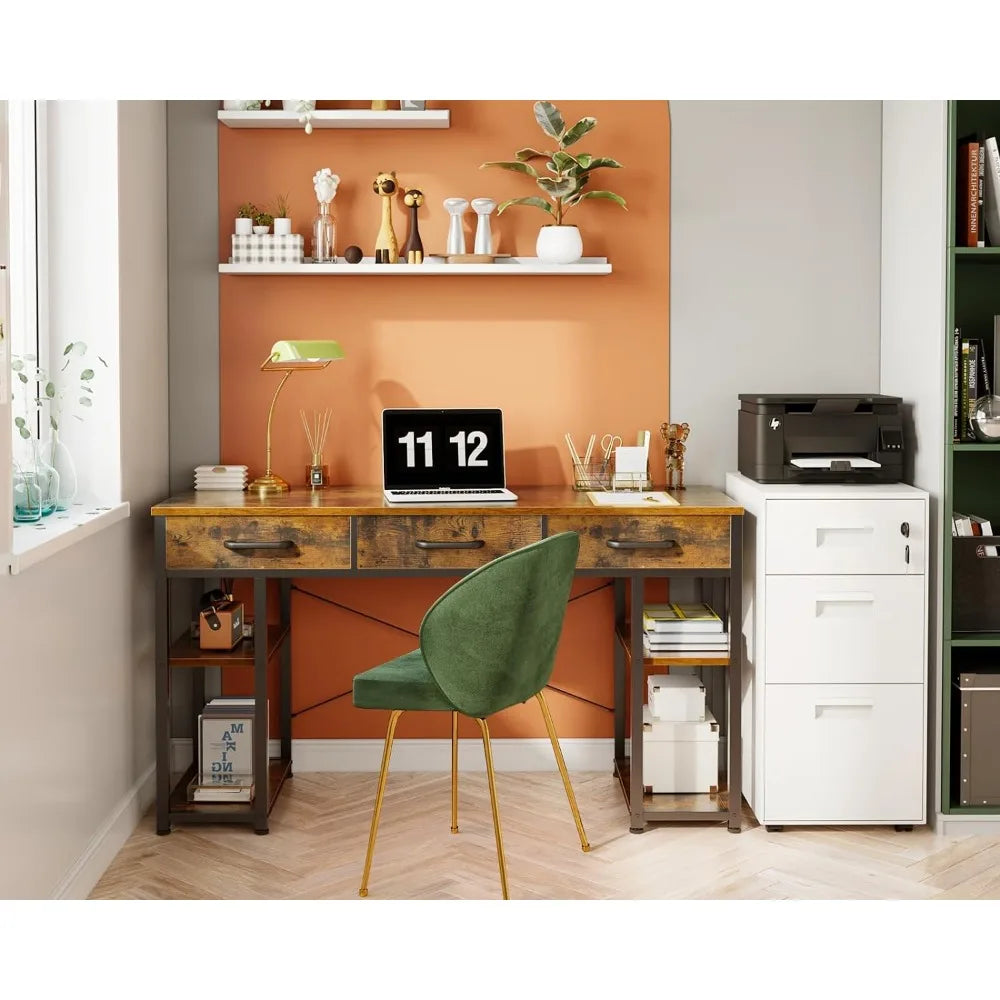 Office Small Computer Desk: Home Table with Fabric Drawers & Storage S ...